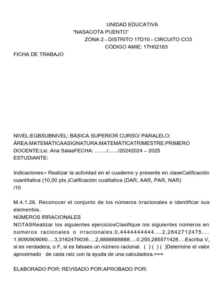 Convert (Ficha de Trabajo Decimo A, B Matematicas) 26092024 | PDF