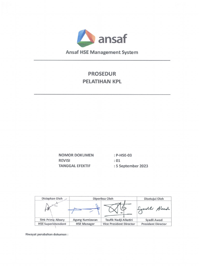 P-HSE-03 Prosedur Pelatihan KPL | PDF