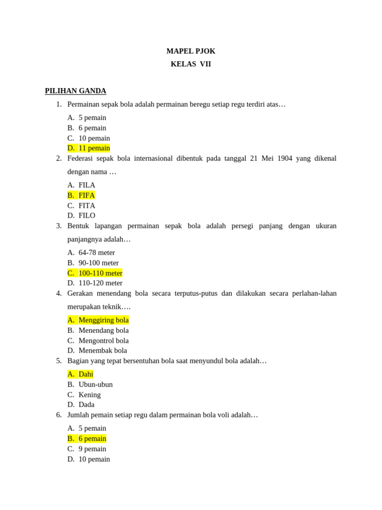 Mapel Pjok Kelas Vii | PDF