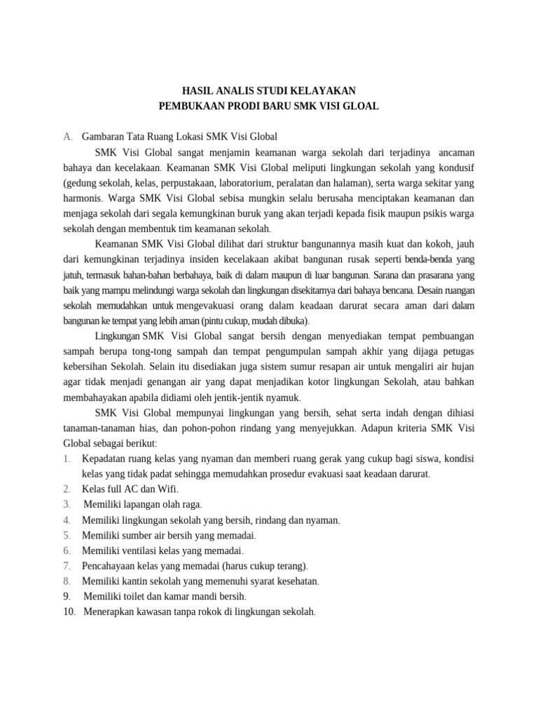 Analisis Kelayakan Prodi Baru SMK Visi Global | PDF