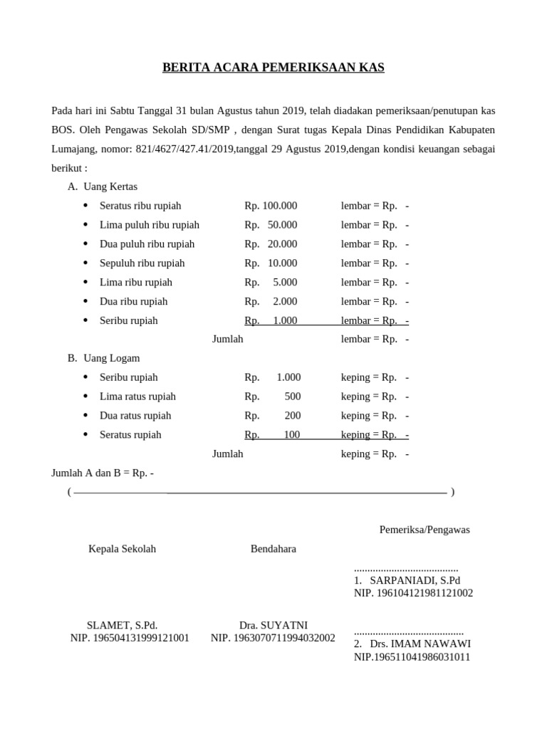 Berita Acara Penutupan Kas | PDF