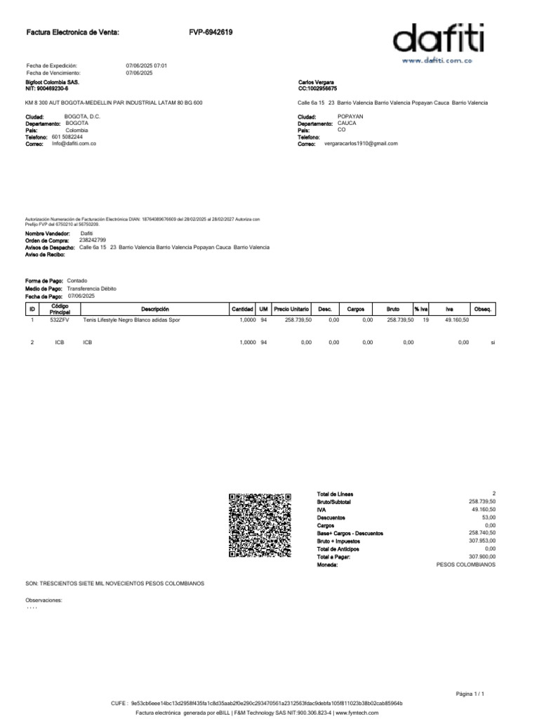 FVP-6942619 Factura Electronica de Venta | PDF | Servicios (economía) | Pagos