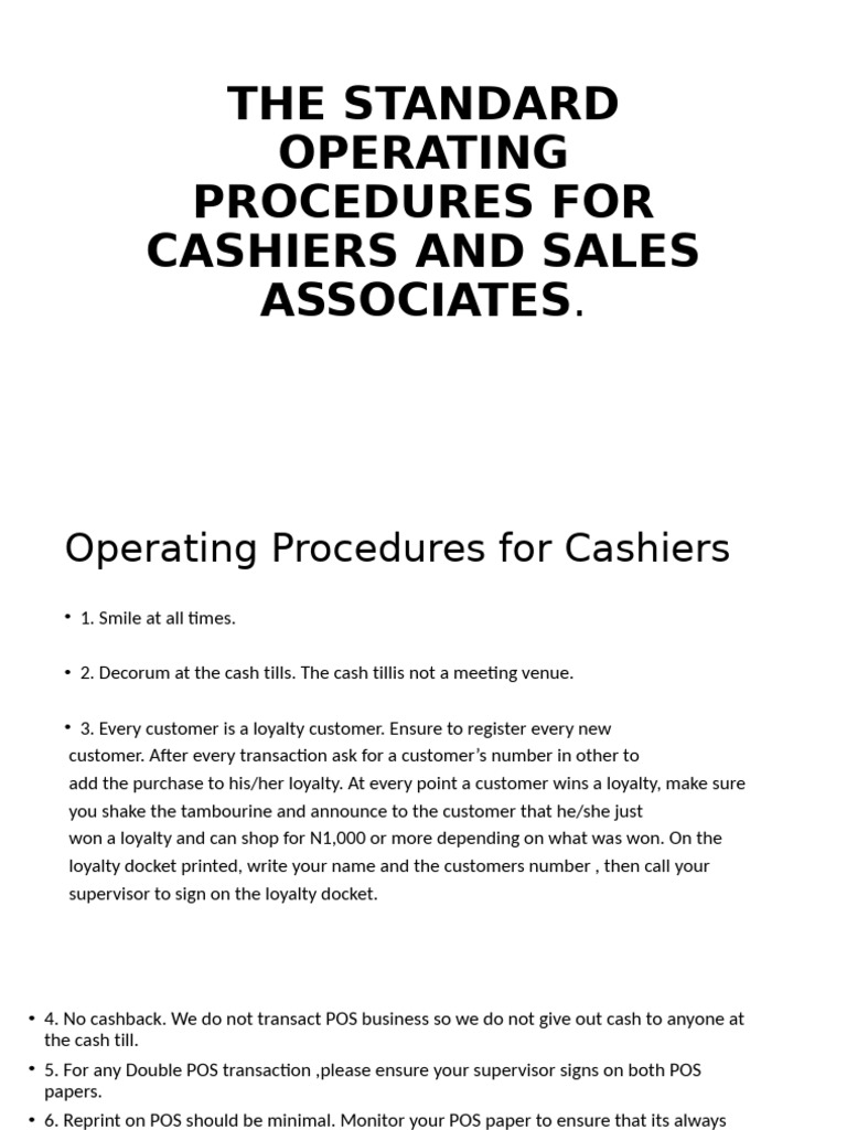 The Standard Operating Procedures For Cashiers and Sales Oj | PDF ...