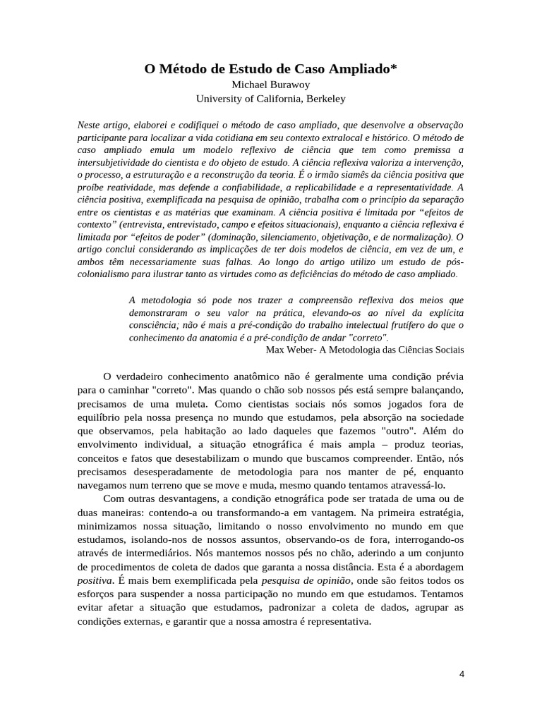 Burawoy. O Metodo de Estudo de Caso Ampliado Tradução | PDF | Science ...