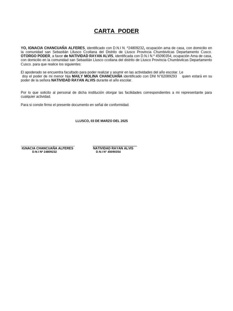 Poder Notarial para Actividades Escolares | PDF