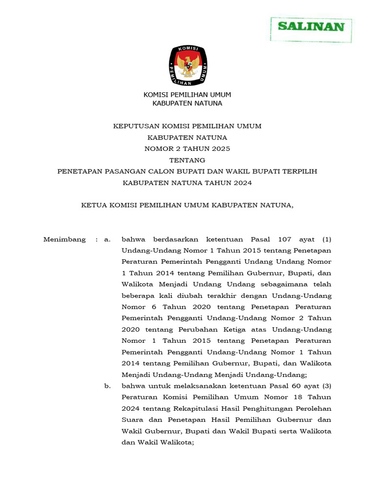 Bupati Dan Wakil Bupati Natuna | PDF