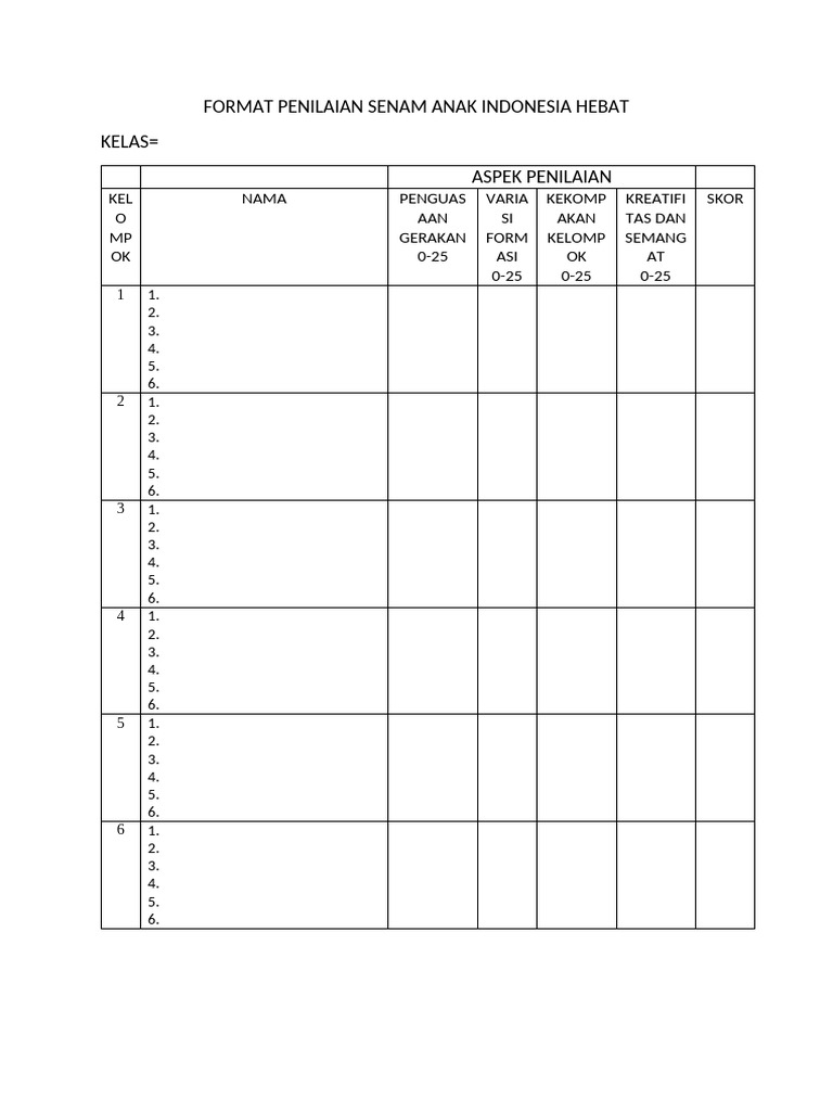 Format Penilaian Senam Anak Hebat | PDF
