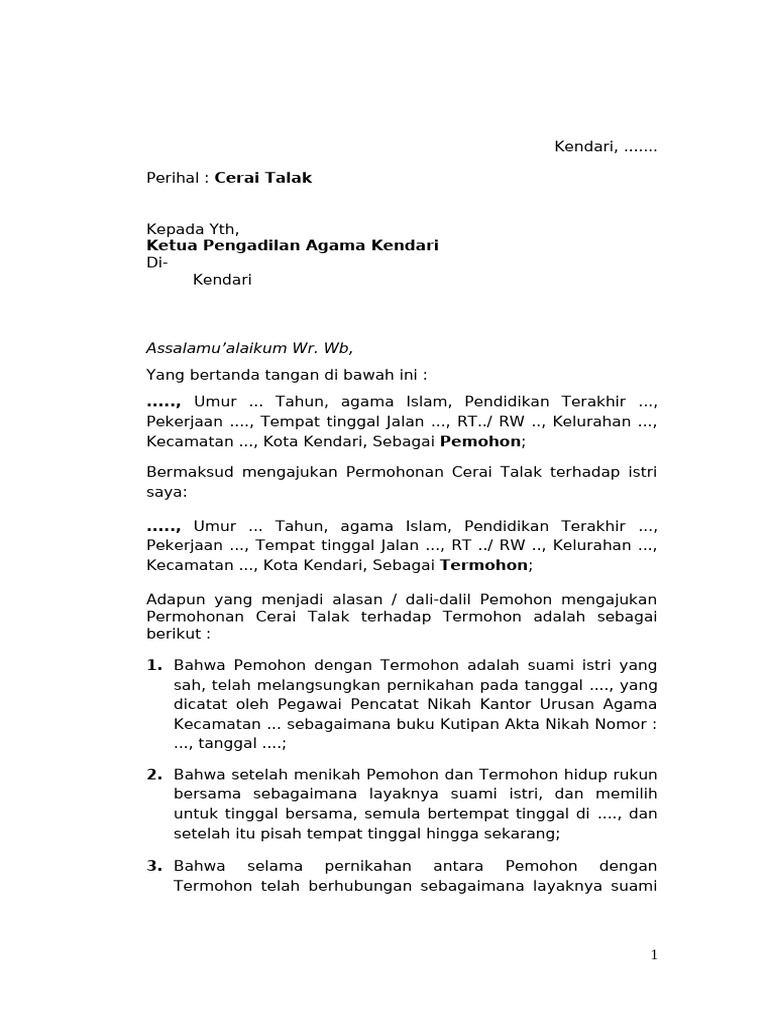 Format Drafting Cerai Talak Pns | PDF