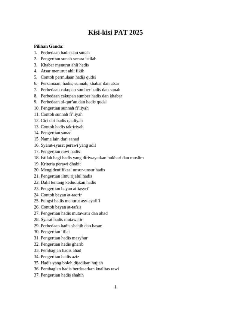 Kisi-Kisi PAT QH | PDF