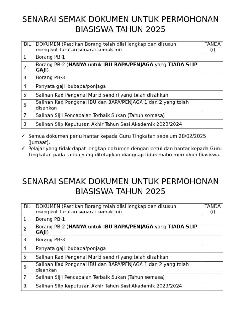 Senarai Semak | PDF