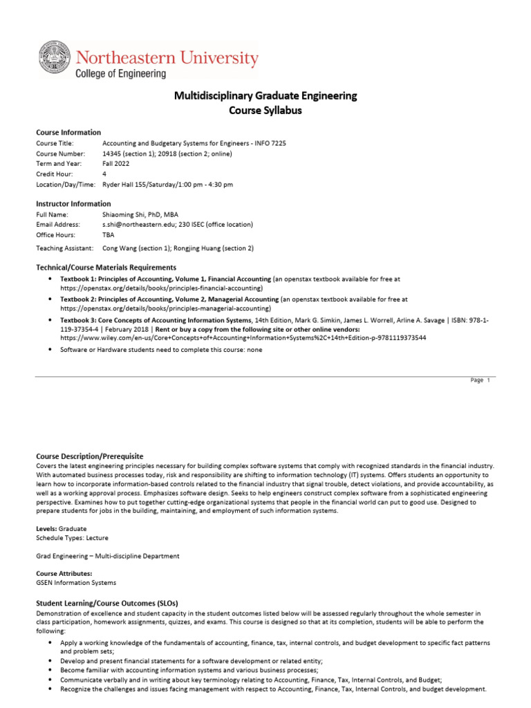Engineering Accounting Systems Syllabus | PDF | Title Ix