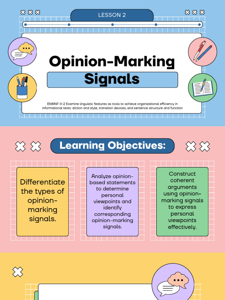 G8 LESSON Opinion Marking Signals | PDF | Opinion | Phrase