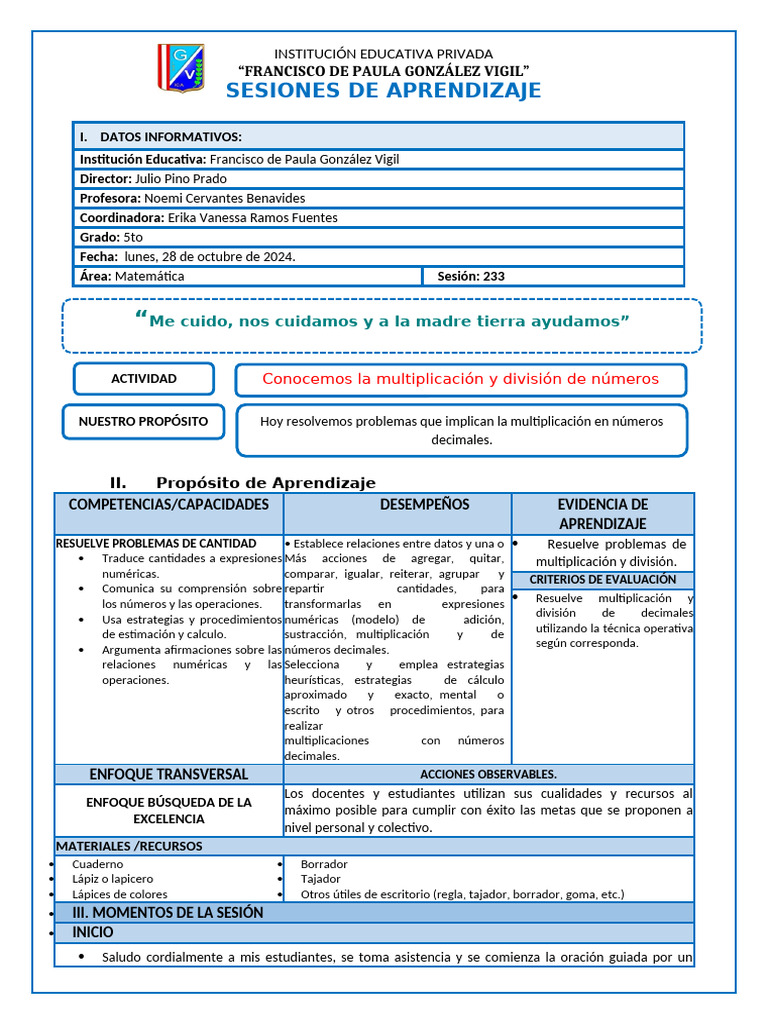 GV Sesión Multiplicación y División de Números Decimales | PDF ...