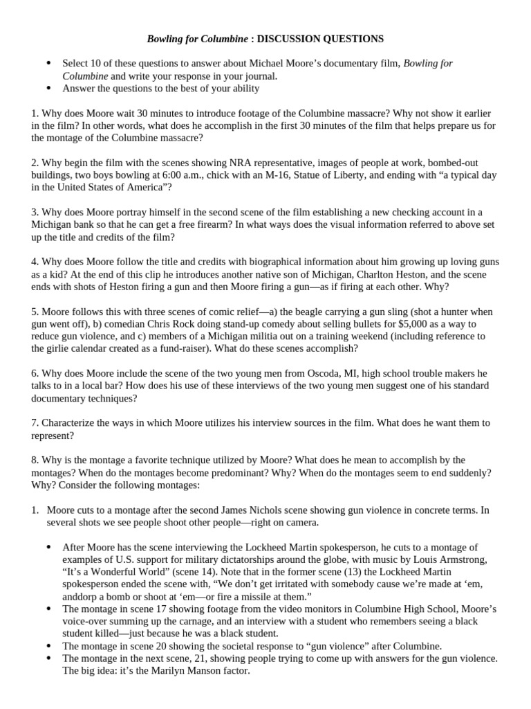 Bowling For Columbine Discussion Questions | PDF