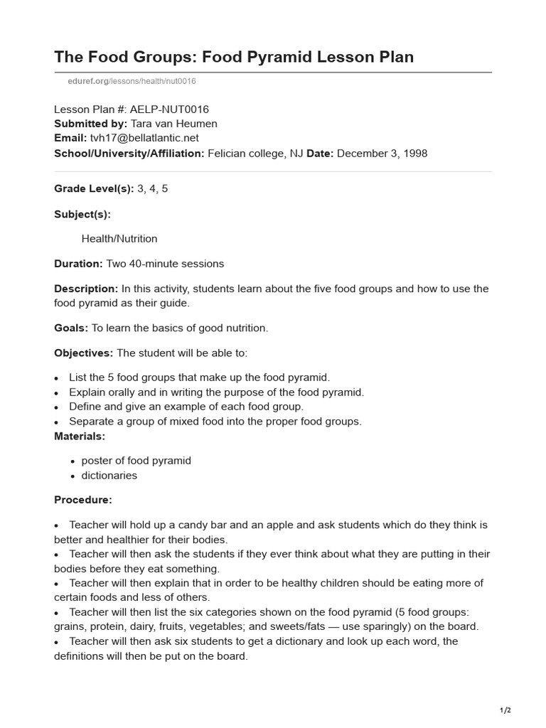 The Food Groups Food Pyramid Lesson Plan | PDF | Foods | Nutrition