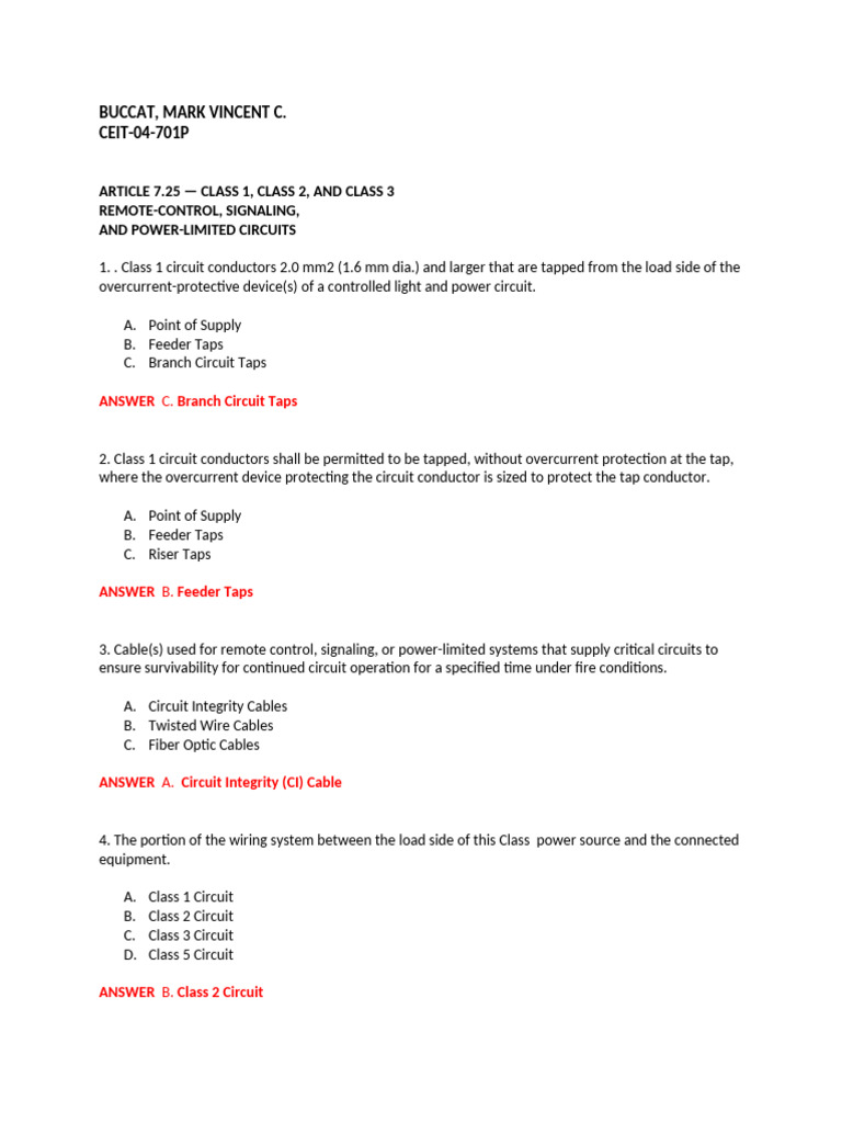 Buccat Chapter 7.25 Class 1 2 and 3 Remote Control Signaling and Power Limited Circuits | PDF ...