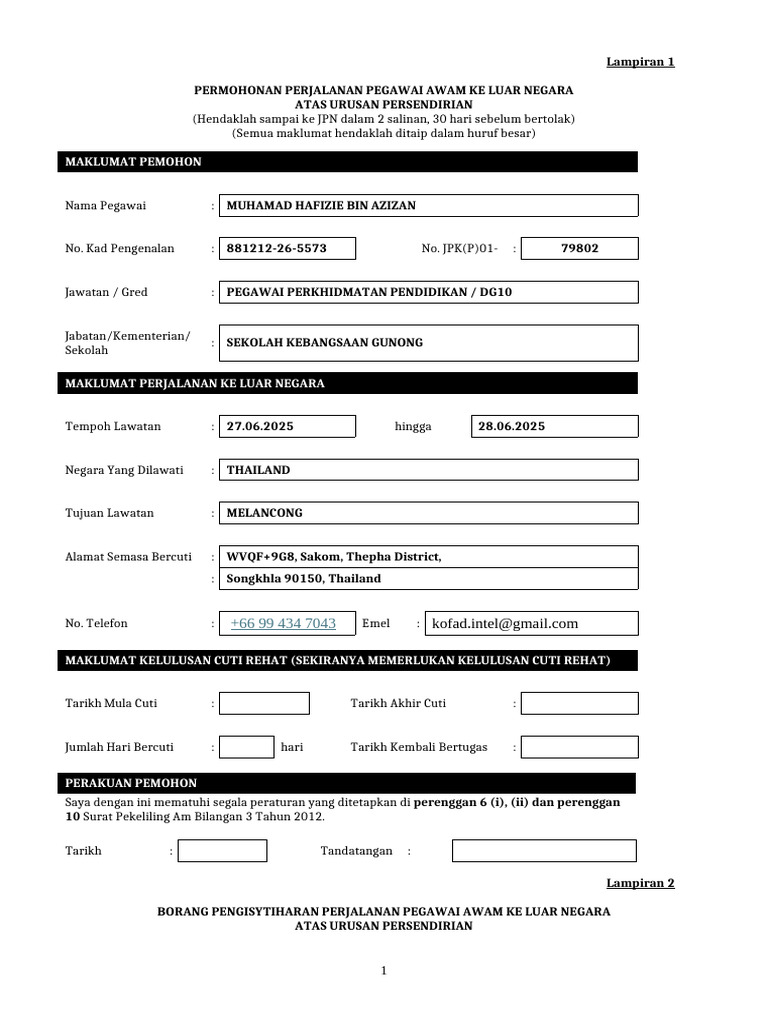 Borang Kebenaran Thailand SKG | PDF