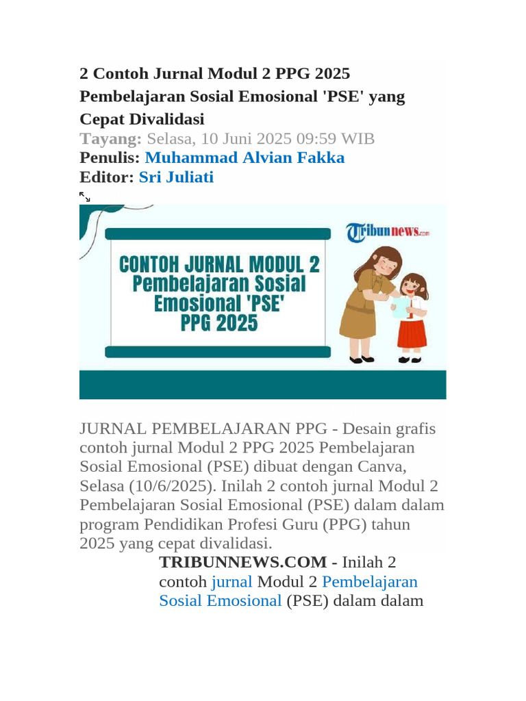 2 Contoh Jurnal Modul 2 PPG 2025 Pembelajaran Sosi | PDF