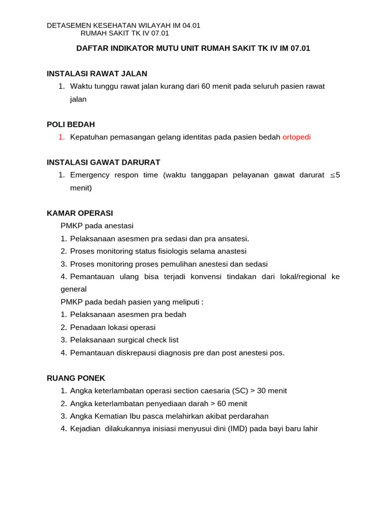 Indikator Mutu Unit | PDF