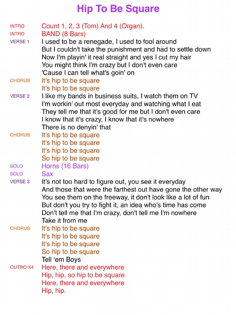 Hip To Be Square!HornSection | PDF | Songs