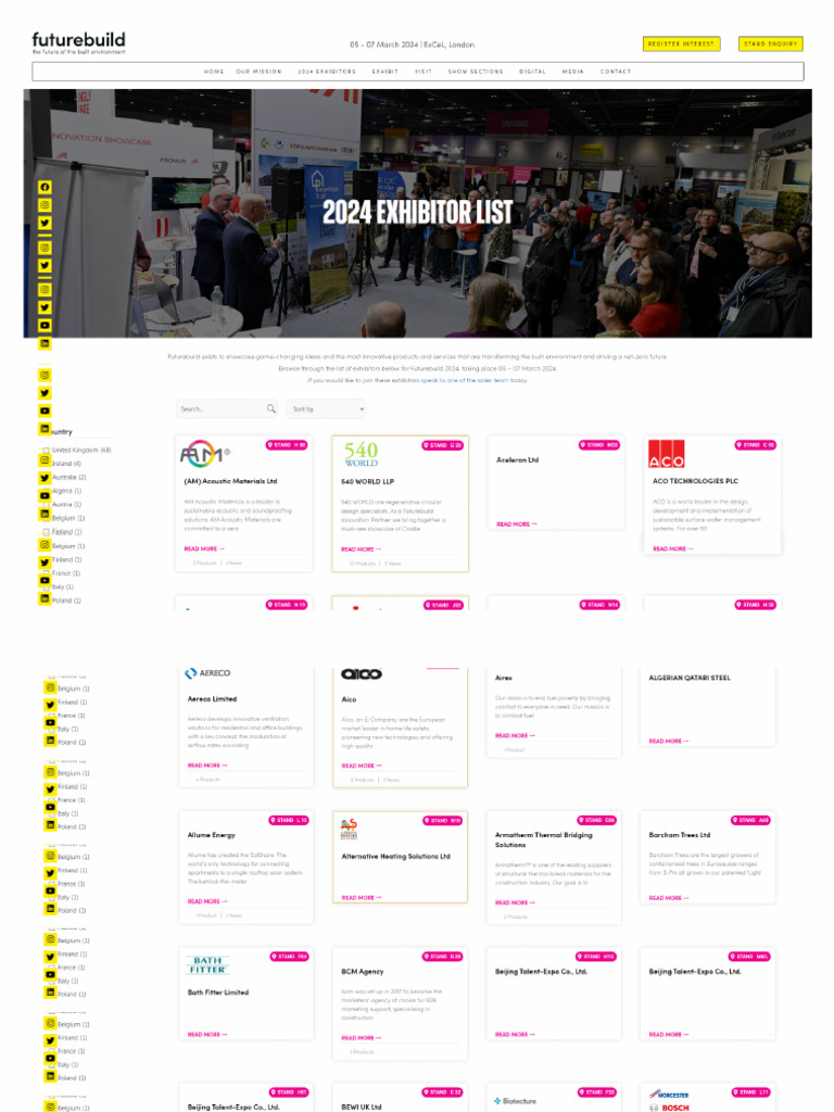 Futurebuild 2024 - Exhibitors List | PDF