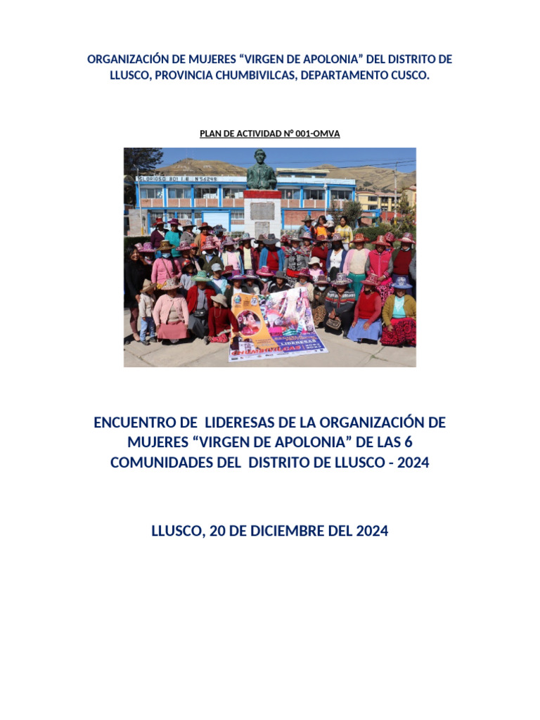 Encuentro - Organización de Mujeres Virgen de Apolonia - 20 de Diciembre 2024 | PDF ...