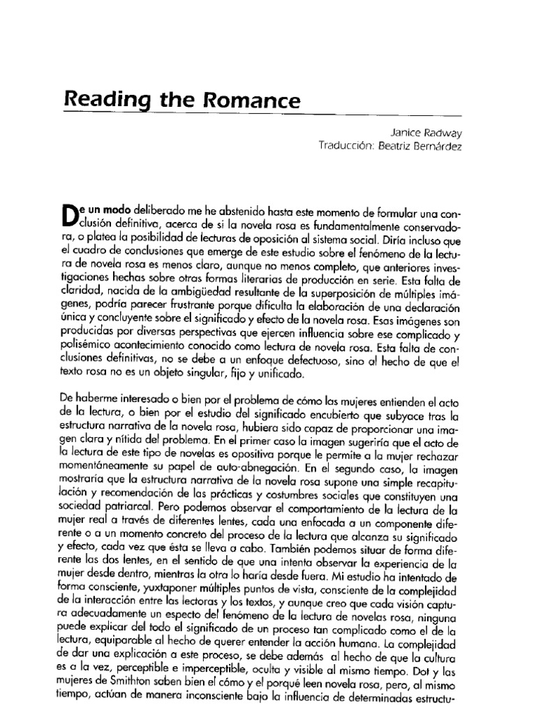 JANICE RADWAY Reading The Romance | PDF | Mujer | Novelas