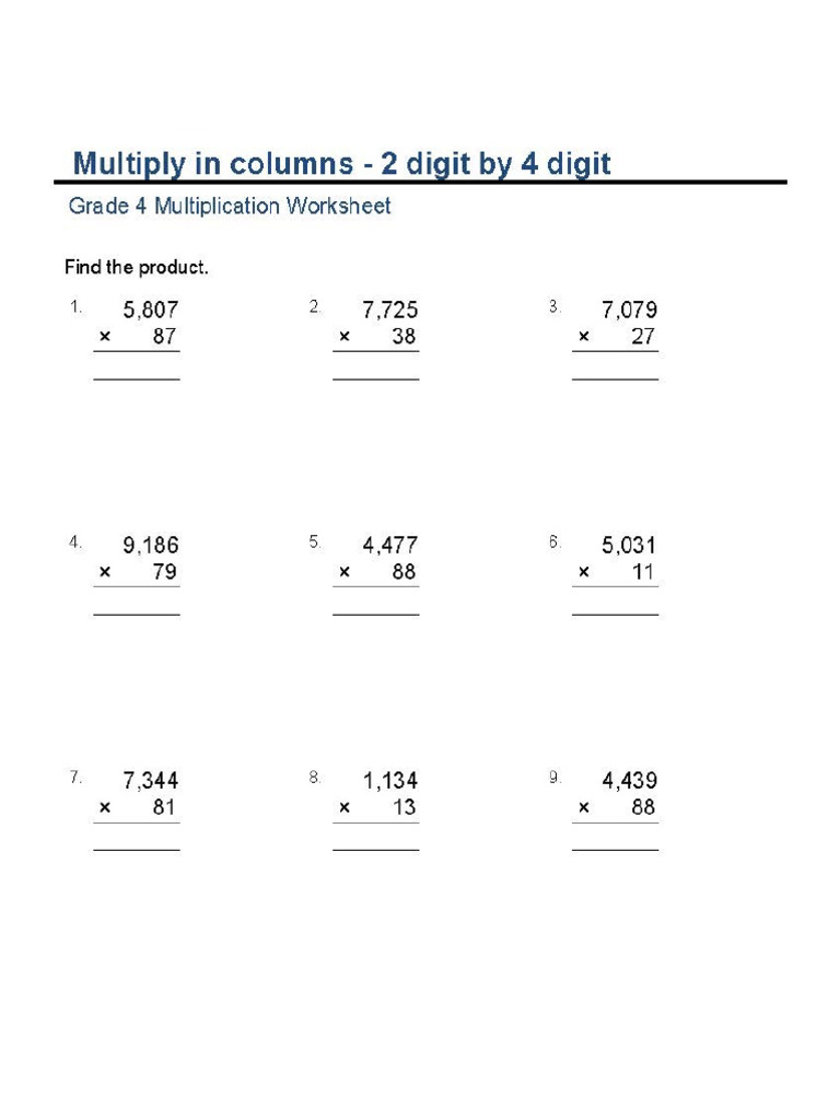 Grade 4 Multiply Columns 2 Digit 4 Digit A | PDF