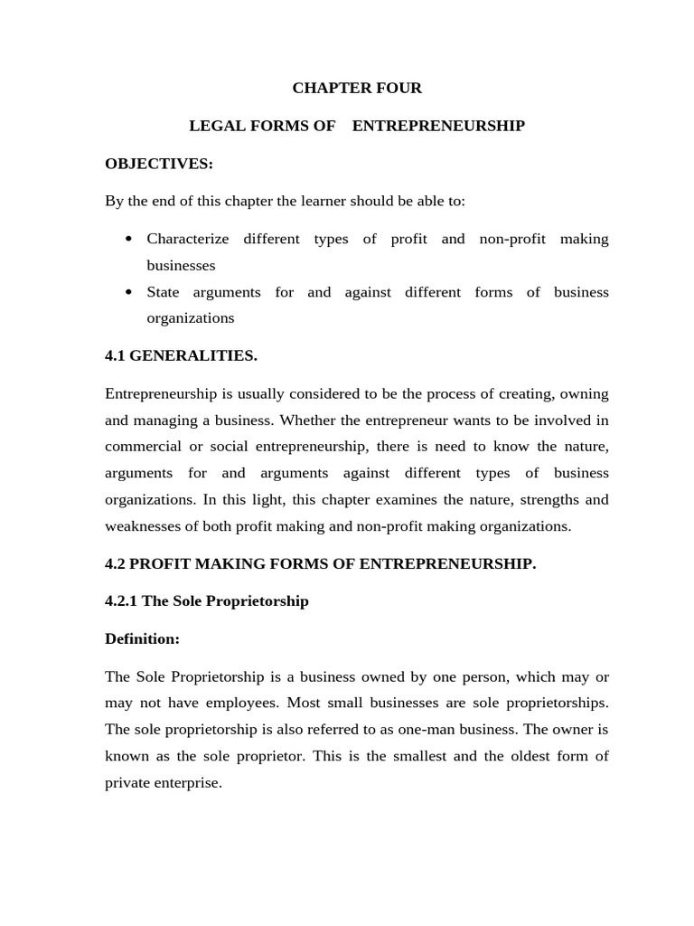 Legal Forms of Entrepreneurship Explained | PDF | Partnership | Sole ...