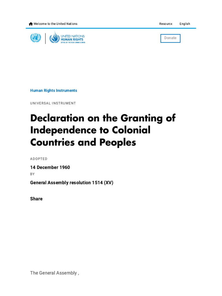 Declaration On The Granting of Independence To Colonial Countries and Peoples - OHCHR | PDF ...