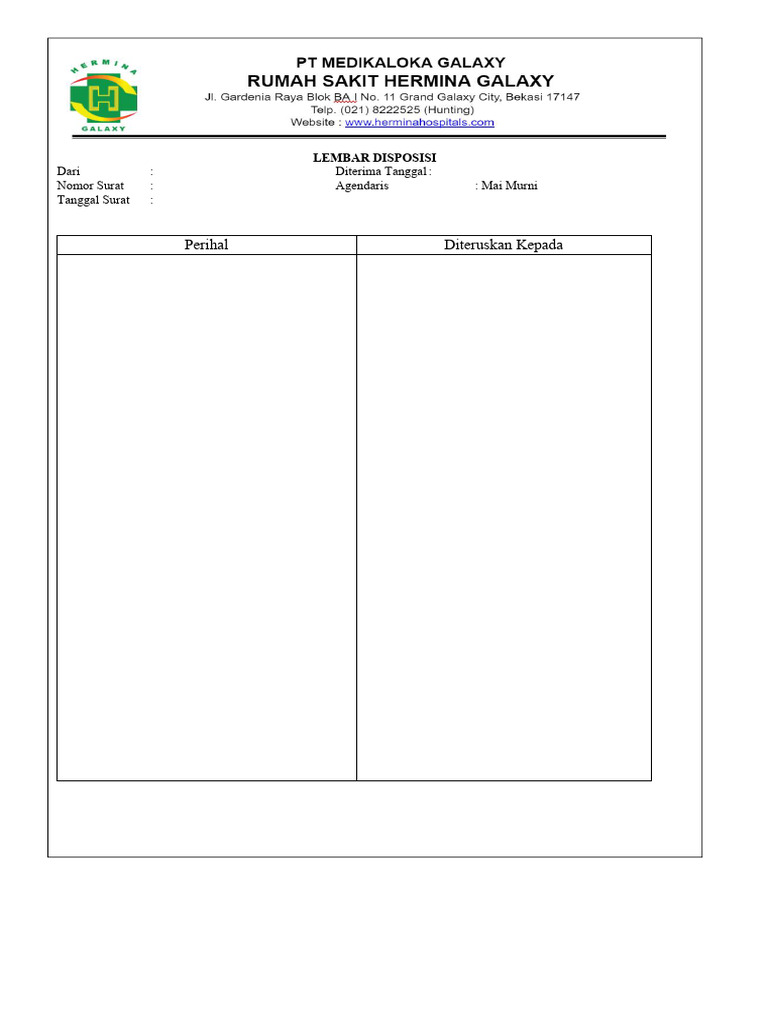 Contoh Lembar Disposisi Surat | PDF