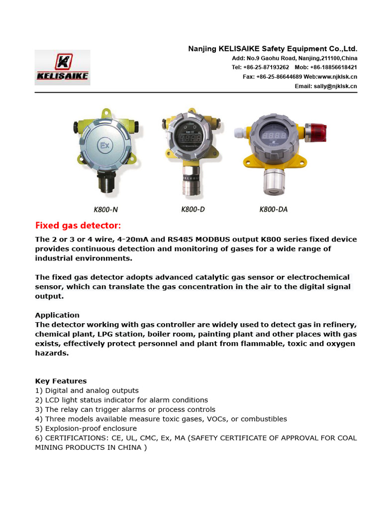 k800 Fixed Detector | PDF | Sensor