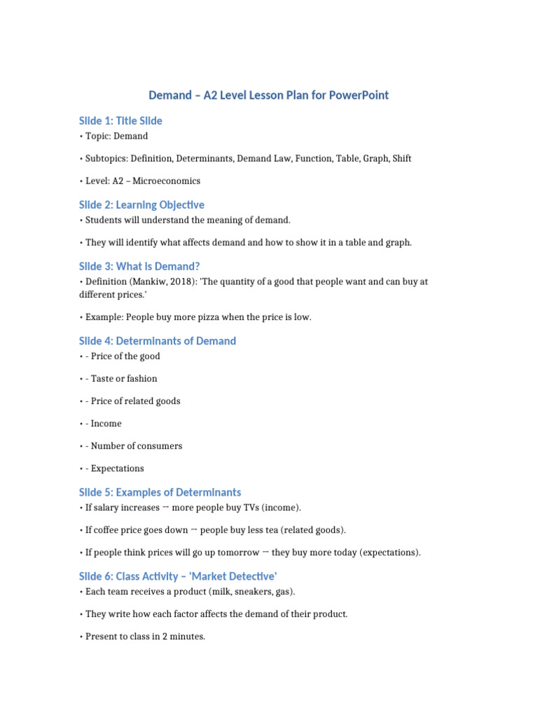 Demand Lesson Structure A2 | PDF | Demand | Economics