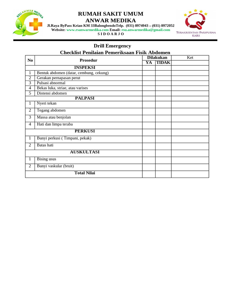 03 CHEKLIST Abdomen | PDF