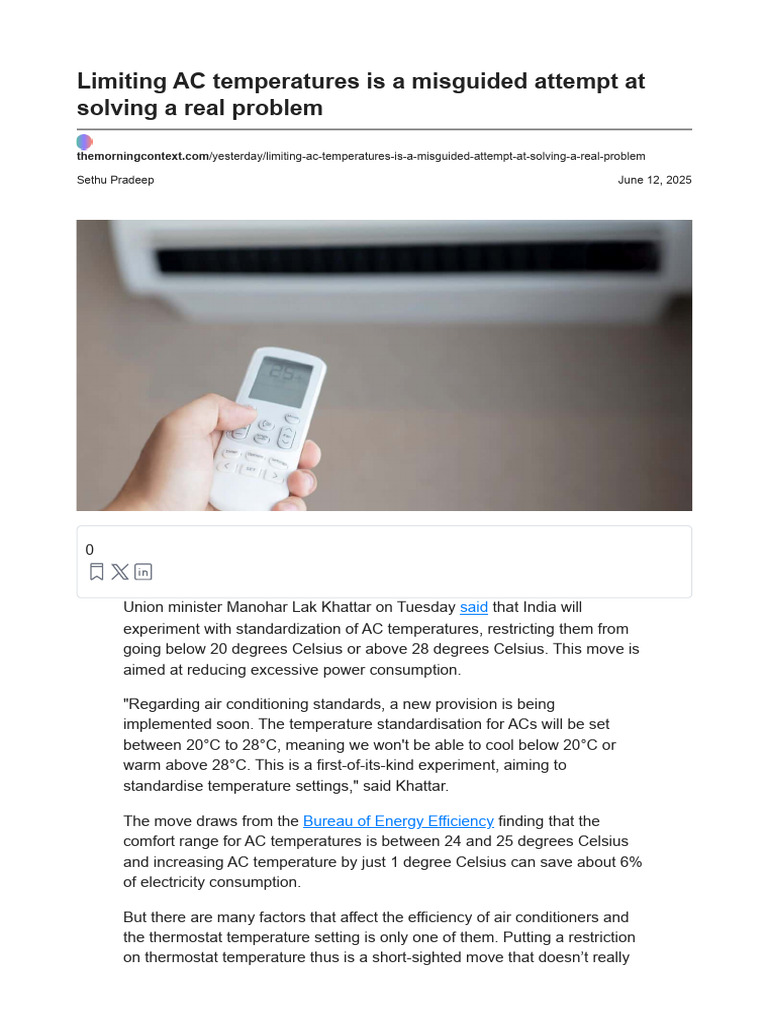 Limiting AC Temperatures Is A Misguided Attempt at Solving A Real | PDF