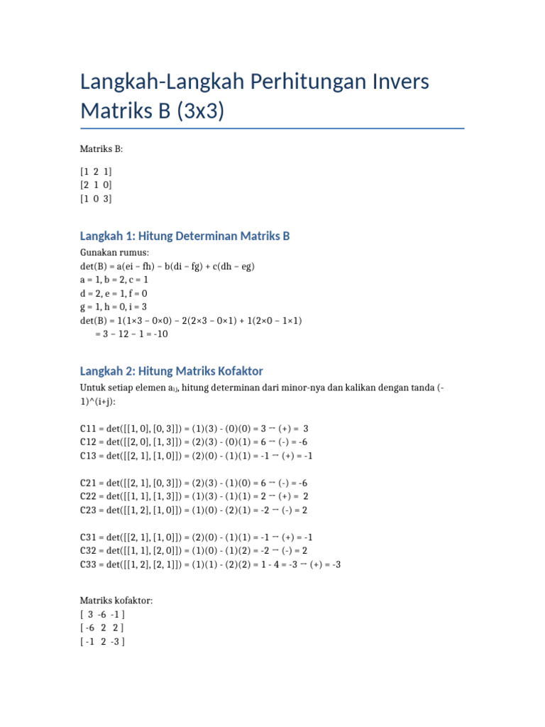 Langkah Invers Matriks B | PDF