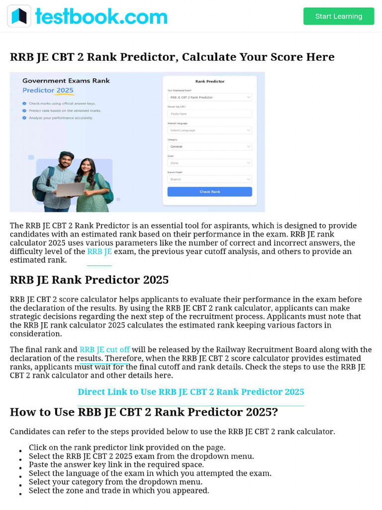 RRB JE CBT 2 Rank Predictor, Calculate Your Score Here | PDF