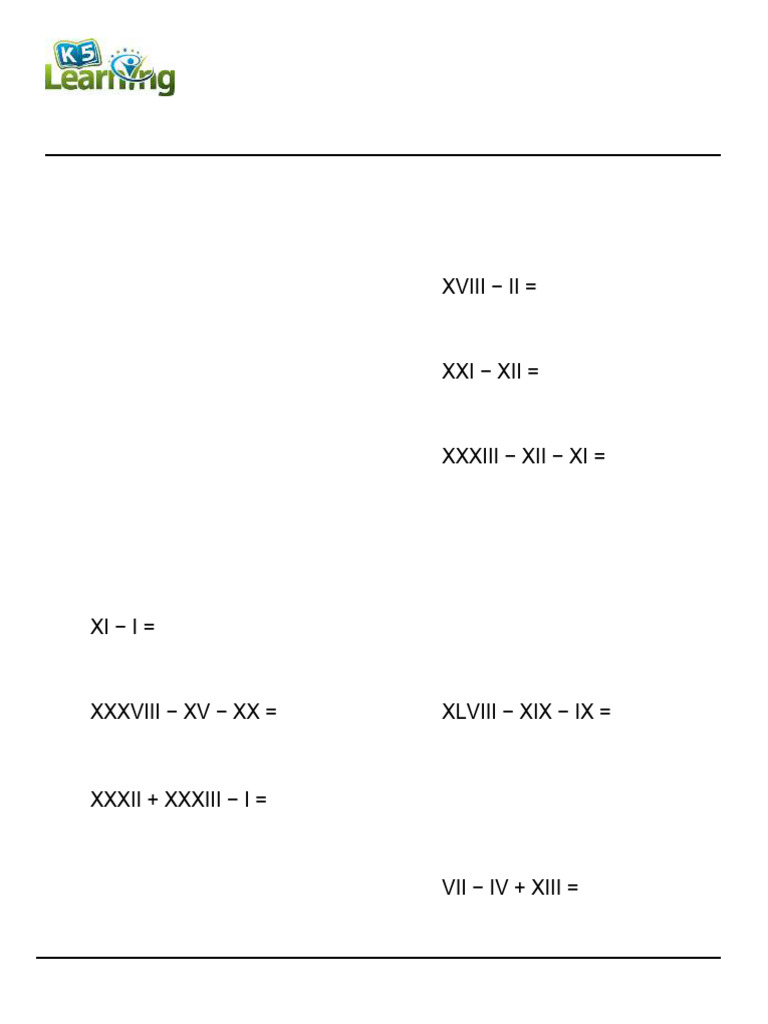Grade 4 Roman Numerals Worksheet | PDF