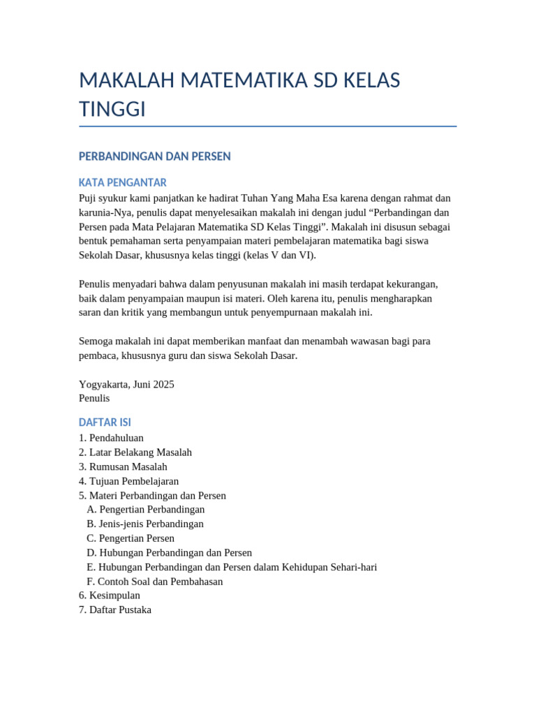 Makalah Lengkap Perbandingan Dan Persen SD | PDF