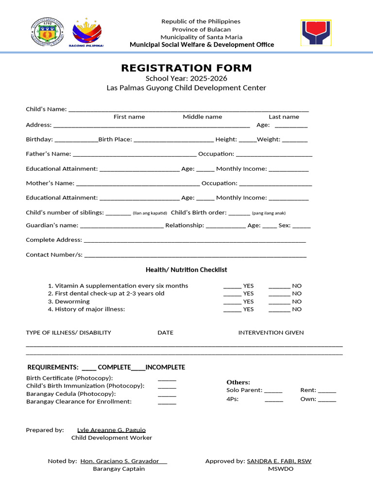 LP Registration Form | PDF | Social Institutions | Childhood