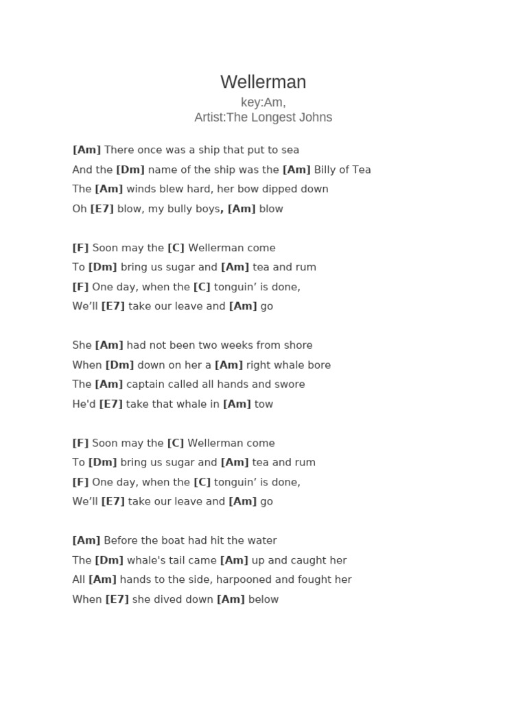 Wellerman: Key:am, Artist:The Longest Johns | PDF