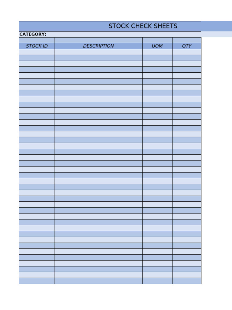 Stock Check Sheets: Stock Id Description UOM QTY | PDF