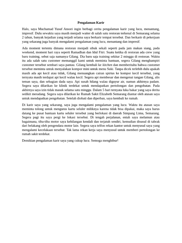 Pengalaman Karir Sebagai Waiter | PDF