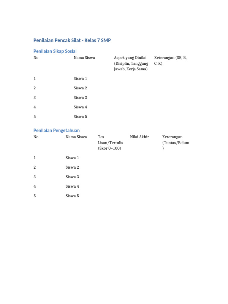 Tabel Penilaian Pencak Silat | PDF
