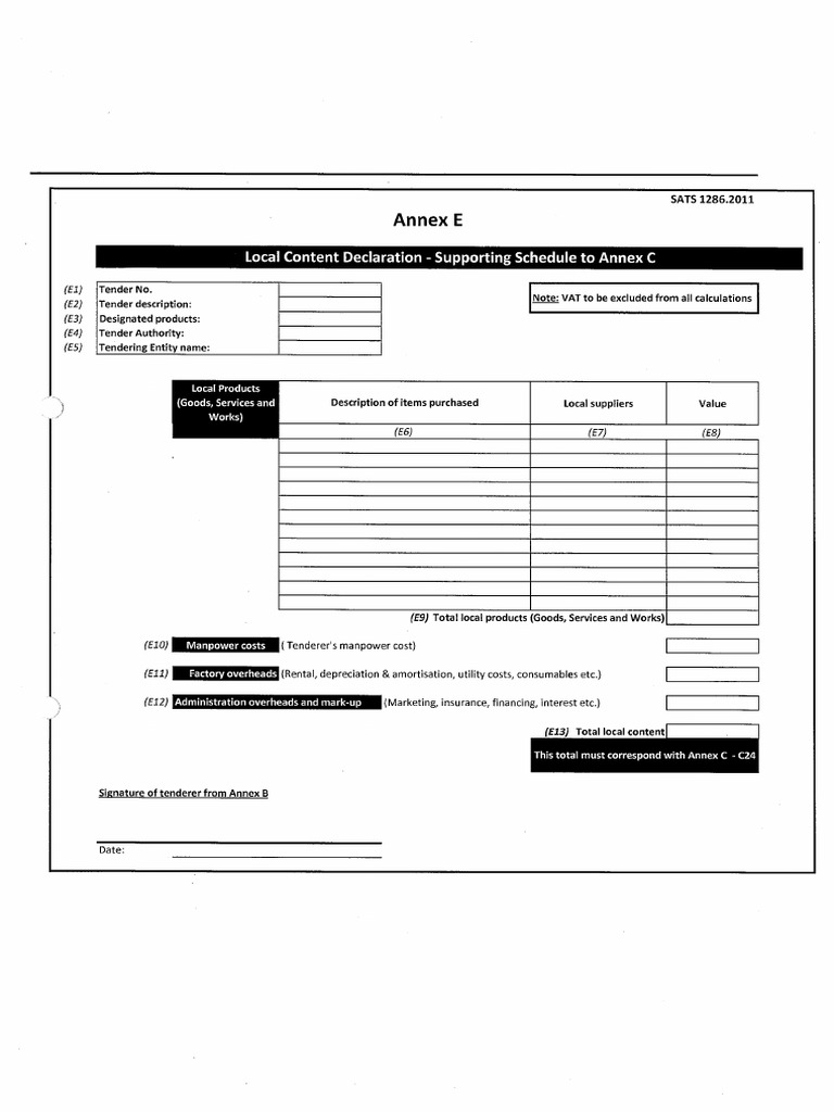 Annex-E - Local Content Declaration-Supporting Schedule To Annex C | PDF