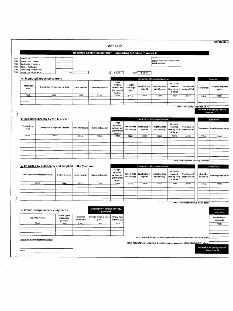 Annex-d_Imports Declaration-Supporting Schedule to Annex C | PDF