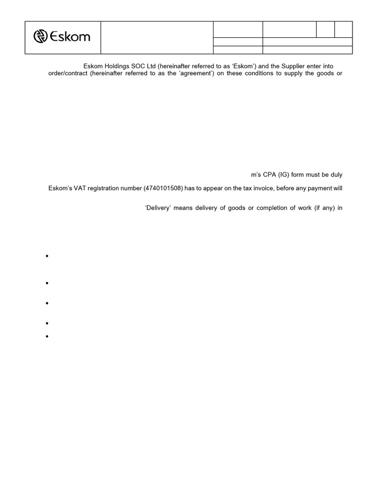 Eskom Purchase Conditions Overview | PDF | Indemnity | Breach Of Contract
