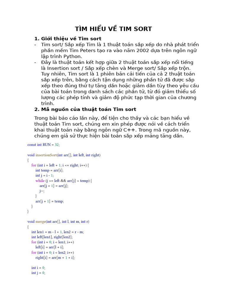 TÌM HIỂU VỀ TIM SORT | PDF