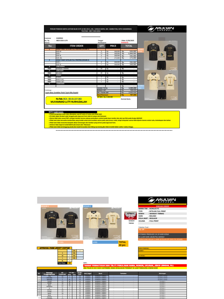 Invoice Jersey Custom Achilles FC | PDF