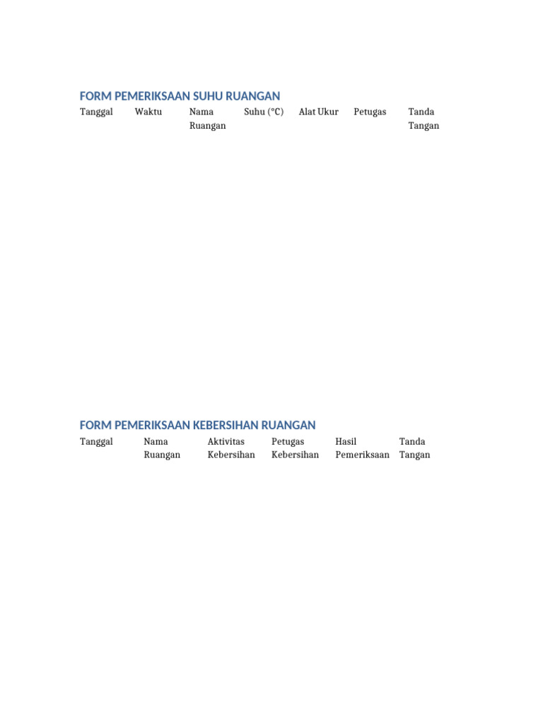 Form Checklist Suhu dan Kebersihan Ruangan | PDF